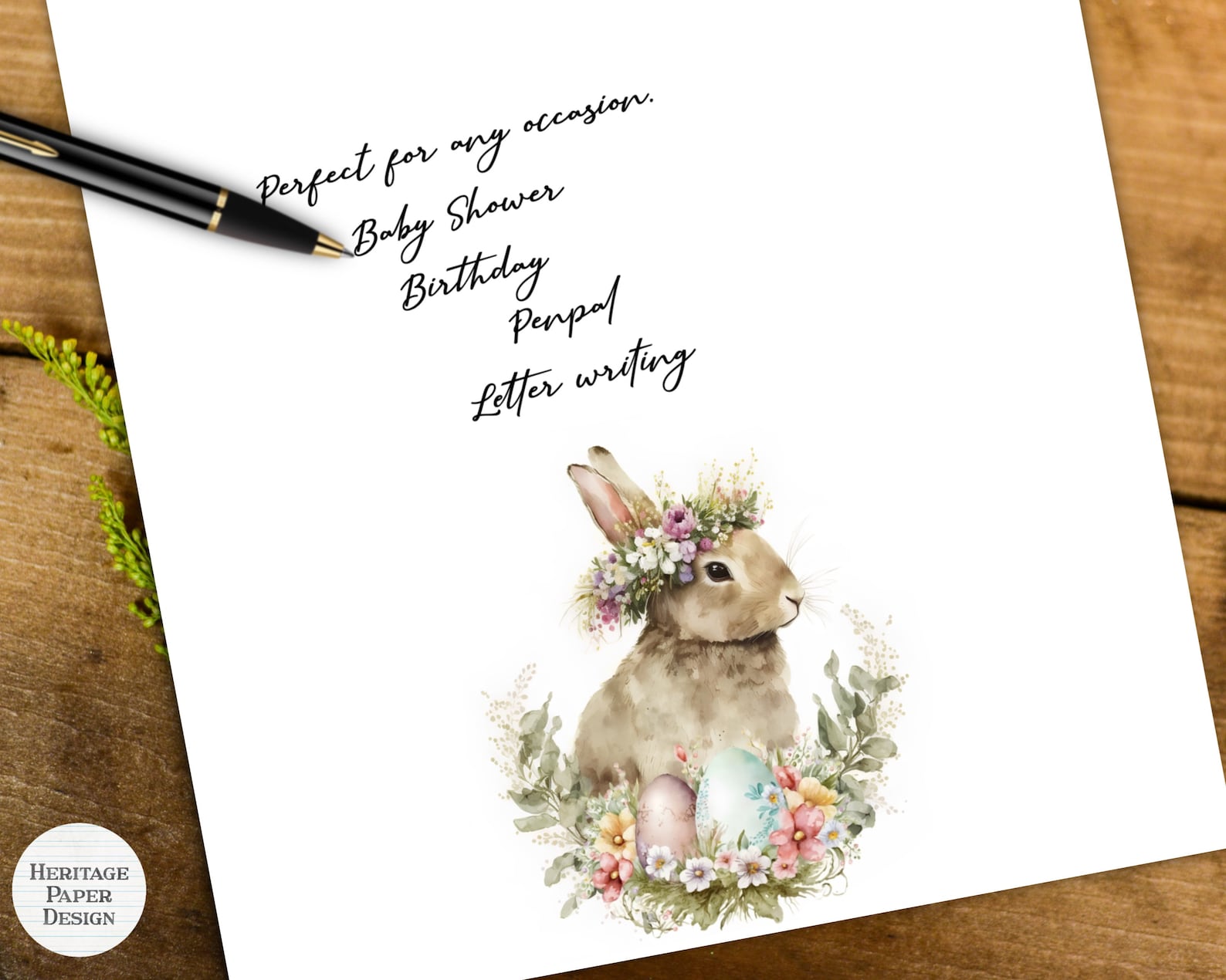 Floral Bunny Rabbit Printable Stationery / Digital Note Paper / Instant ...