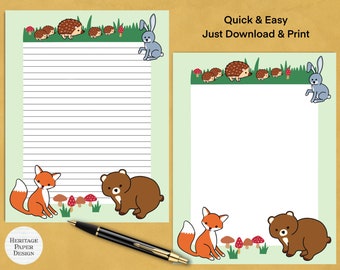 Cute Woodland Animals Printable Stationery / Digital Note Paper ...