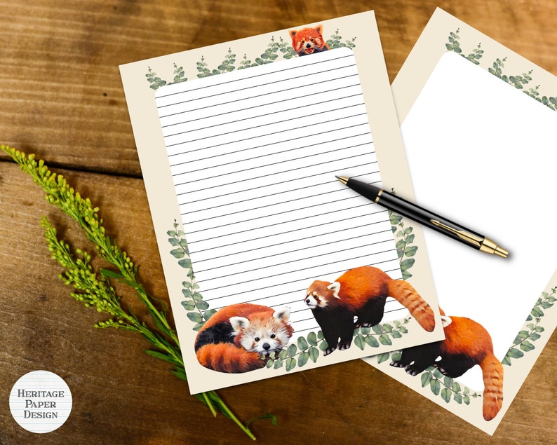 Red Panda Animals Printable Stationery / Digital Note Paper / Instant ...