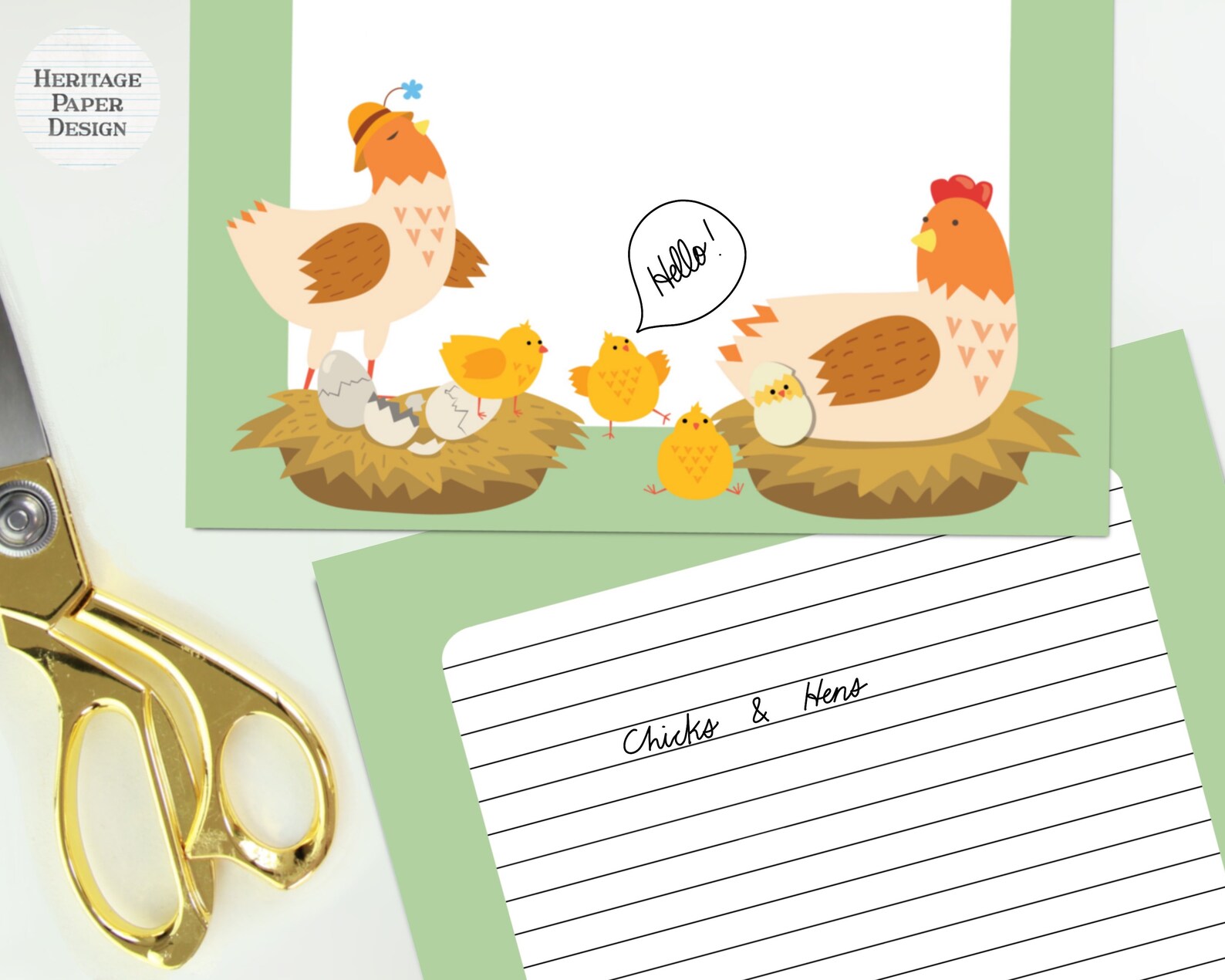 Chicks and Hens Printable Stationery / Digital Note Paper / Instant ...
