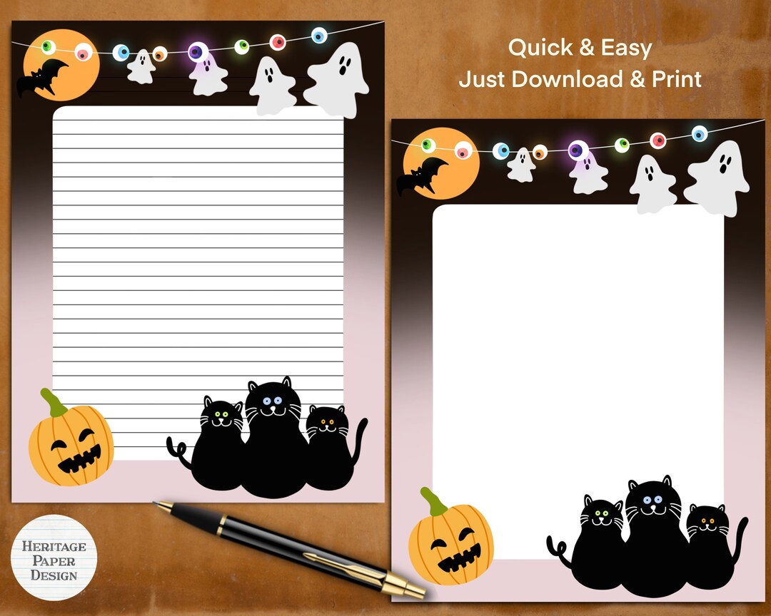 Cute Halloween Printable Stationery / Digital Note Paper / Instant ...