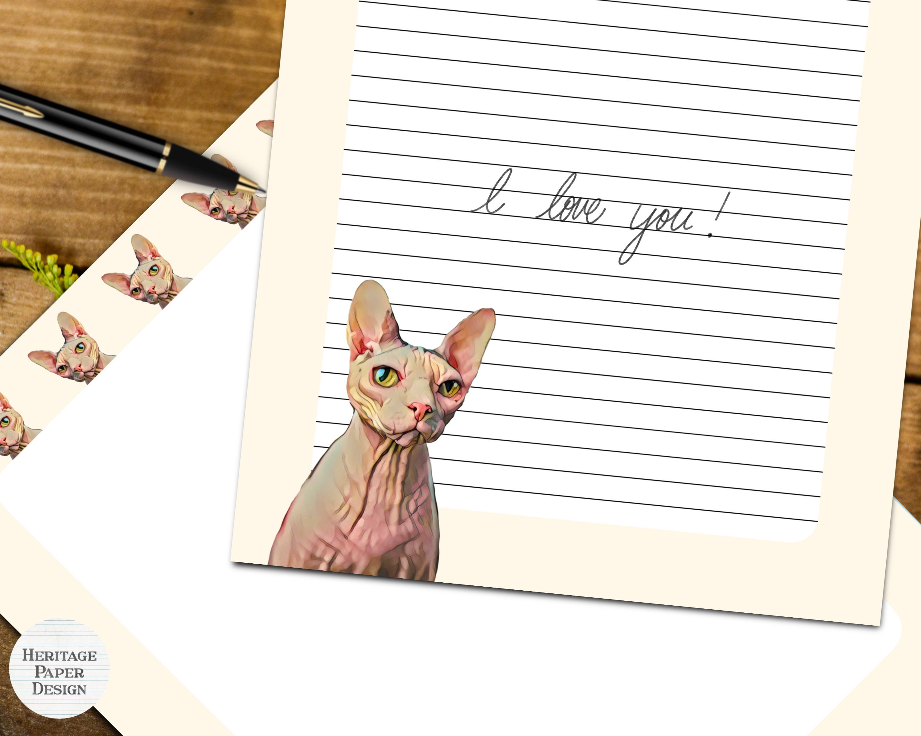 Sphynx Cat Printable Stationery / Digital Note Paper / Instant Download ...