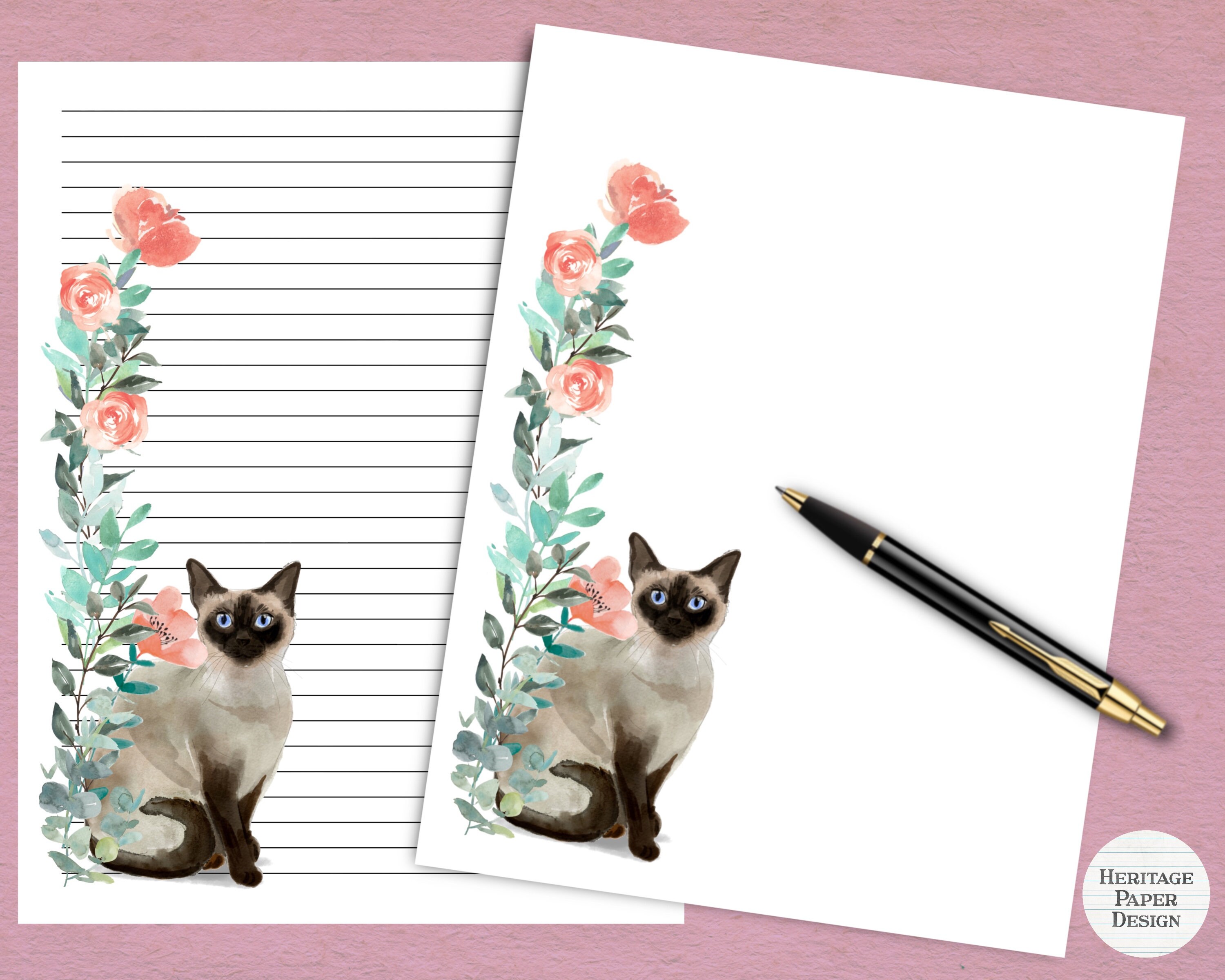 Siamese Cat Printable Stationery Print at Home Perfect for - Etsy