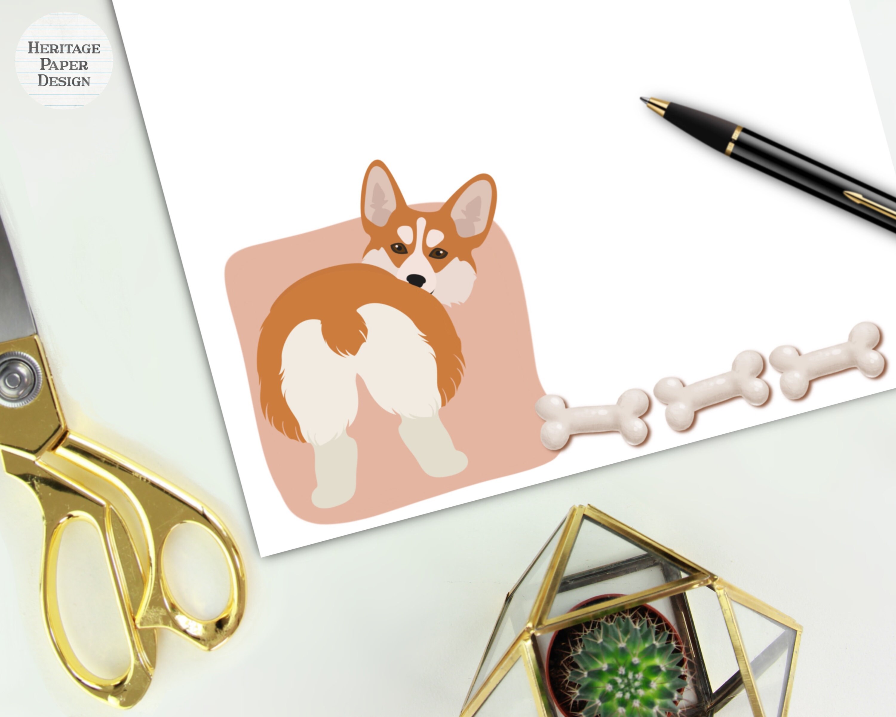 Cute Corgi Behind Printable Stationery / 8.5 X11 and A4 Sizes / Instant ...