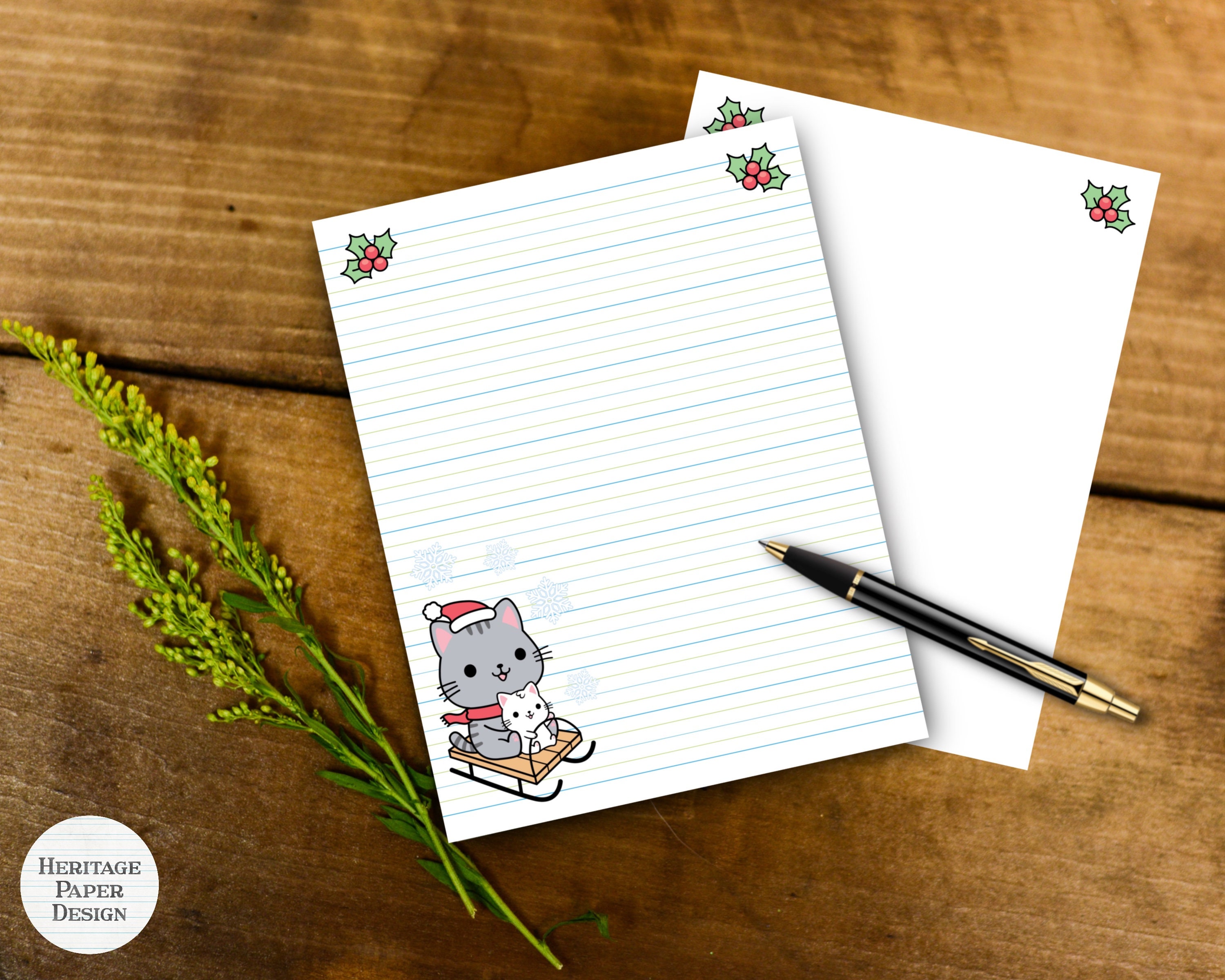 Cute Holiday Cat Kitten Printable Stationery #4 / Digital Note Paper ...