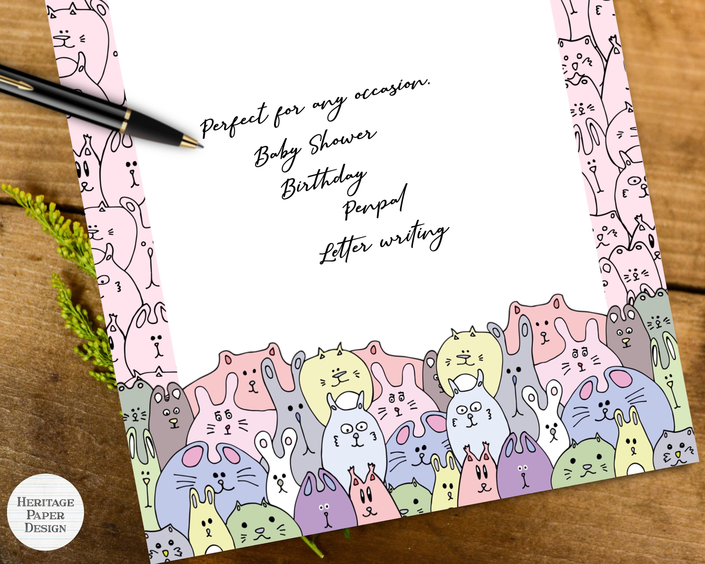 Cute Cartoon Cats Printable Stationery / Digital Note Paper / Instant ...