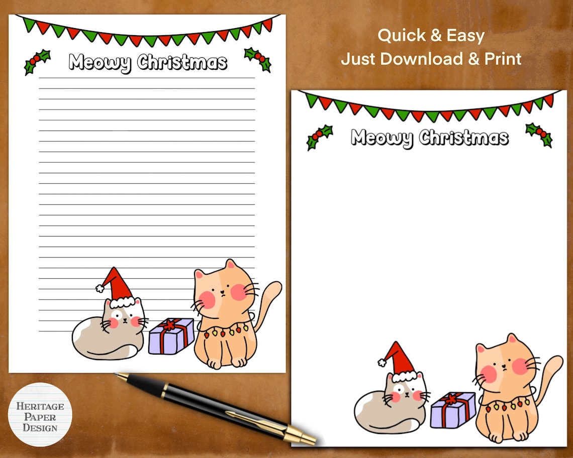 Christmas Cats Printable Stationery | Print at Home | Perfect for ...