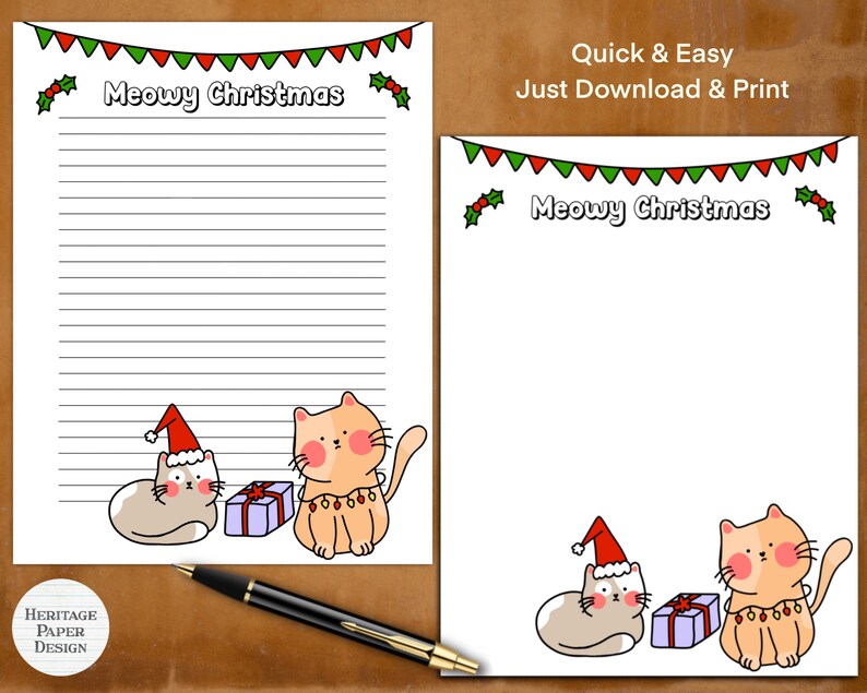 Christmas Cats Printable Stationery | Print at Home | Perfect for ...