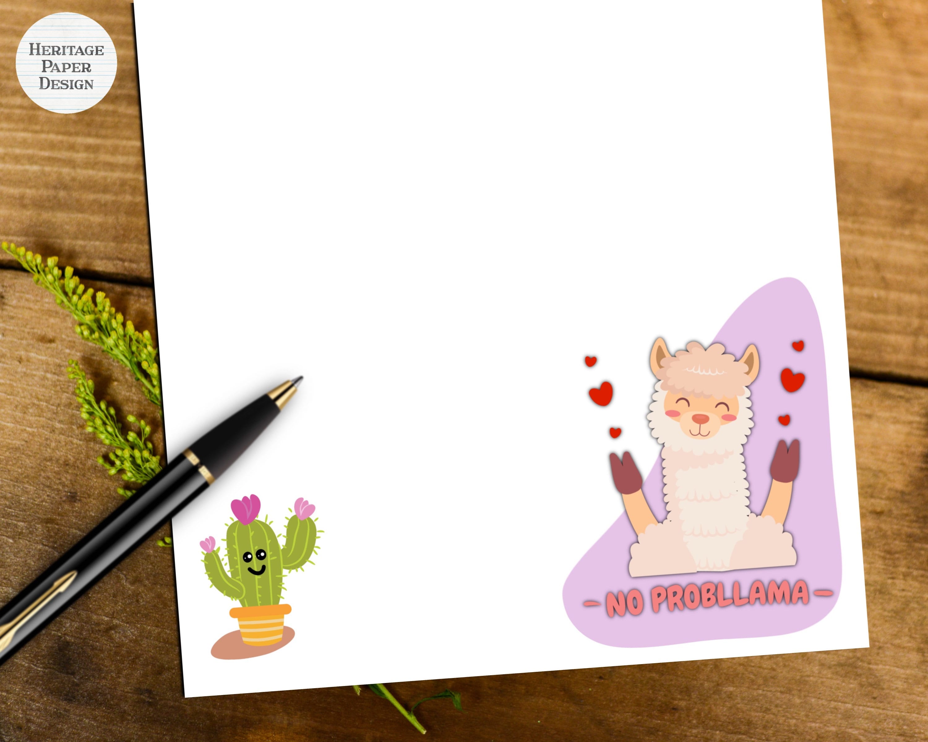 Cute Llama Printable Stationery #2 / Digital Note Paper / Instant ...