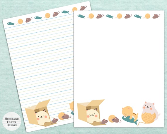 Cute Cats & Kittens Printable Stationery / Digital Note Paper | Etsy