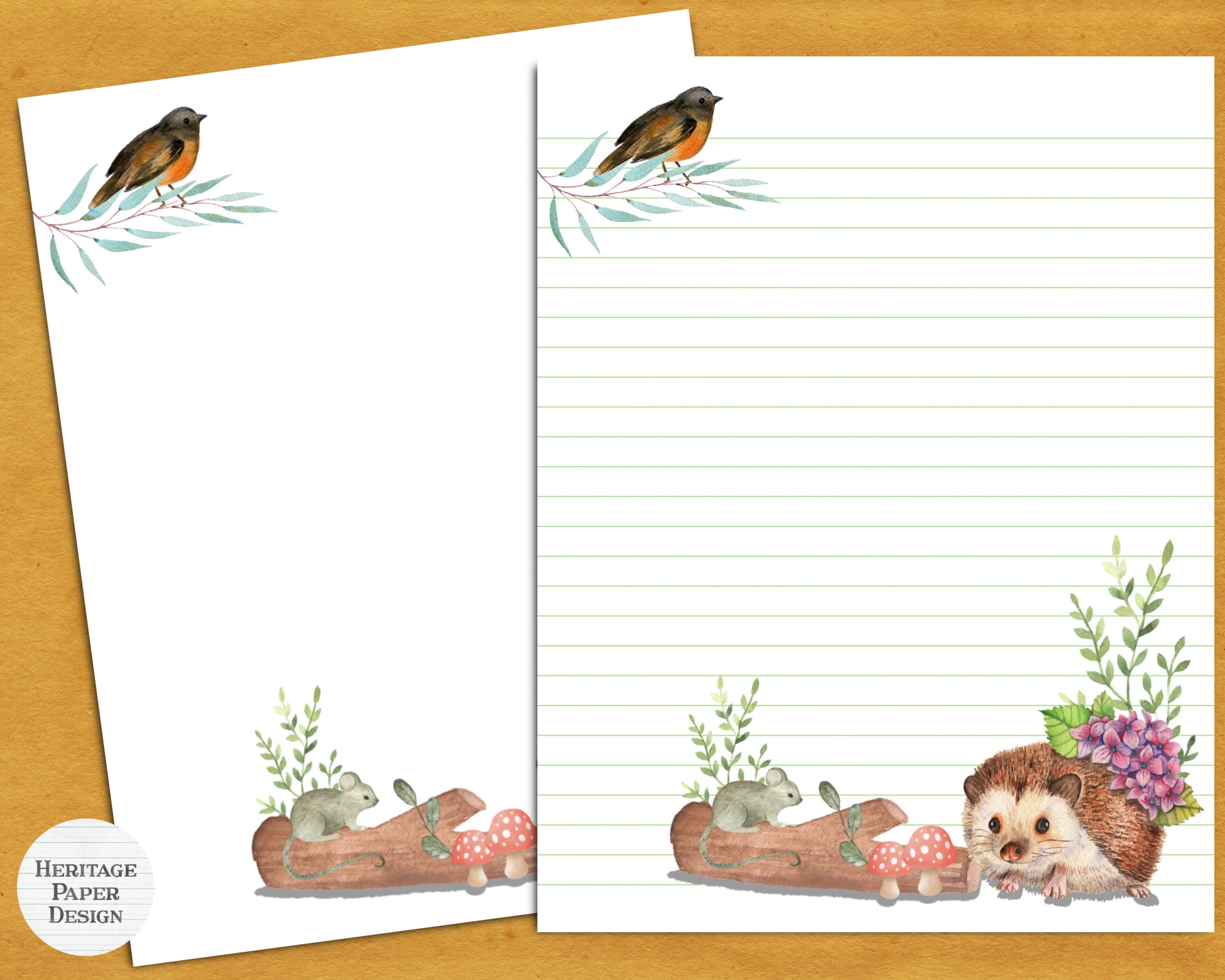 Cute Hedgehog Printable Stationery / Digital Note Paper / Instant ...