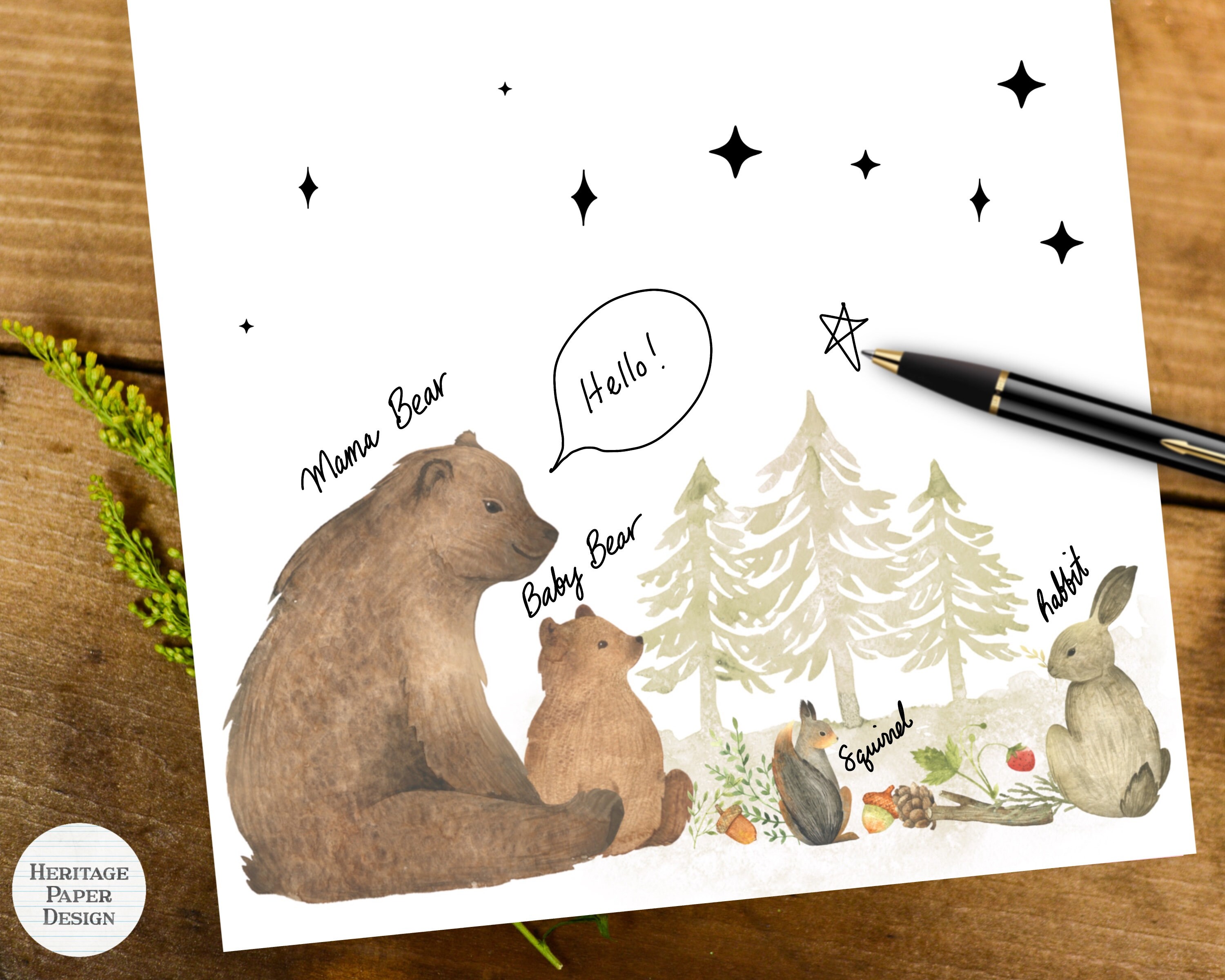 Cute Forest Animals Printable Stationery / Digital Note Paper / Instant ...