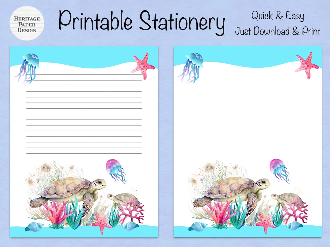 Sea Turtle Printable Stationery / Digital Note Paper / Instant Download ...