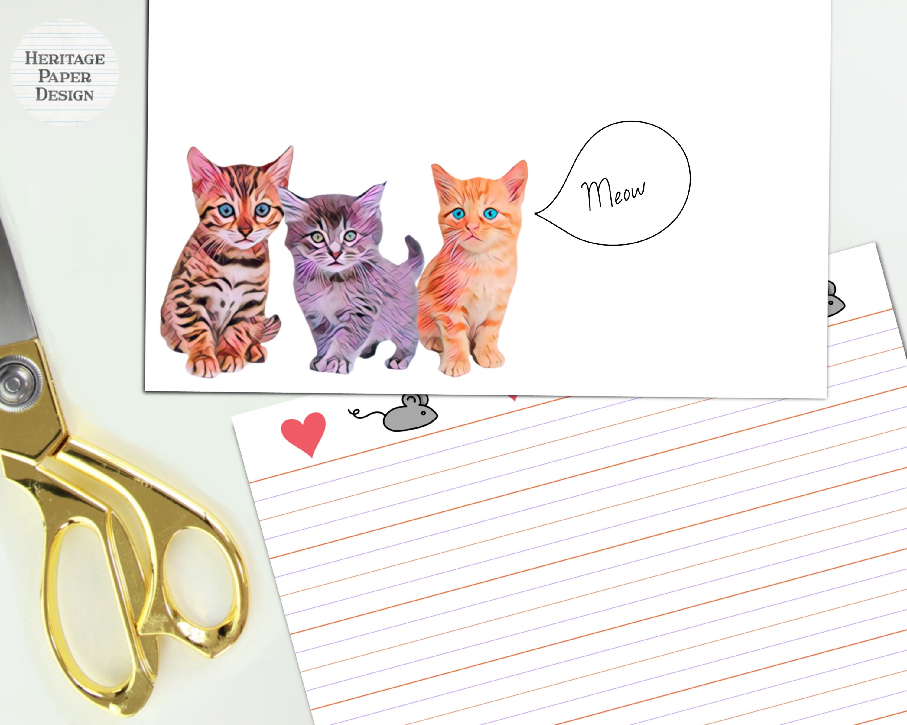 Cute Kittens Cat Printable Stationery / Digital Note Paper / Instant ...