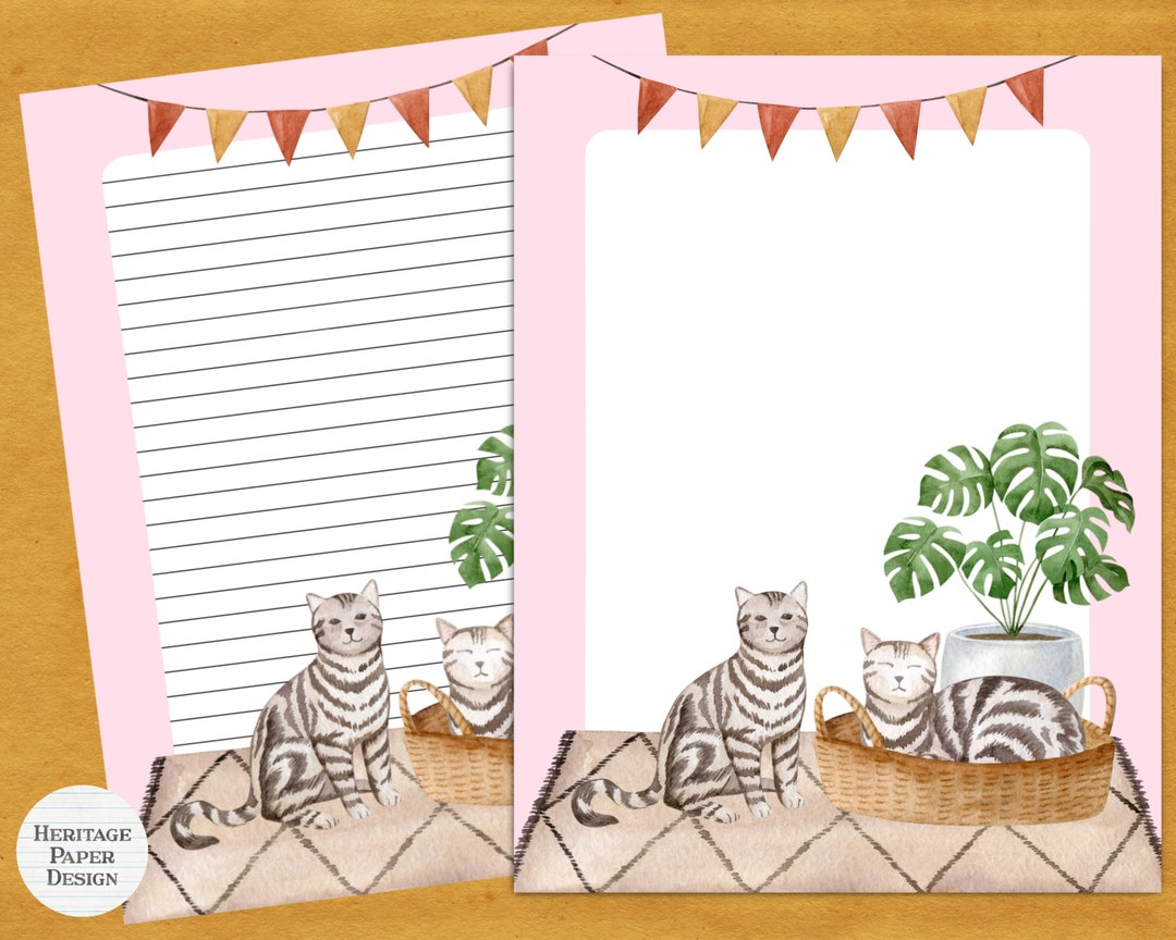 Boho Cats Printable Stationery / Digital Note Paper / Print at Home ...