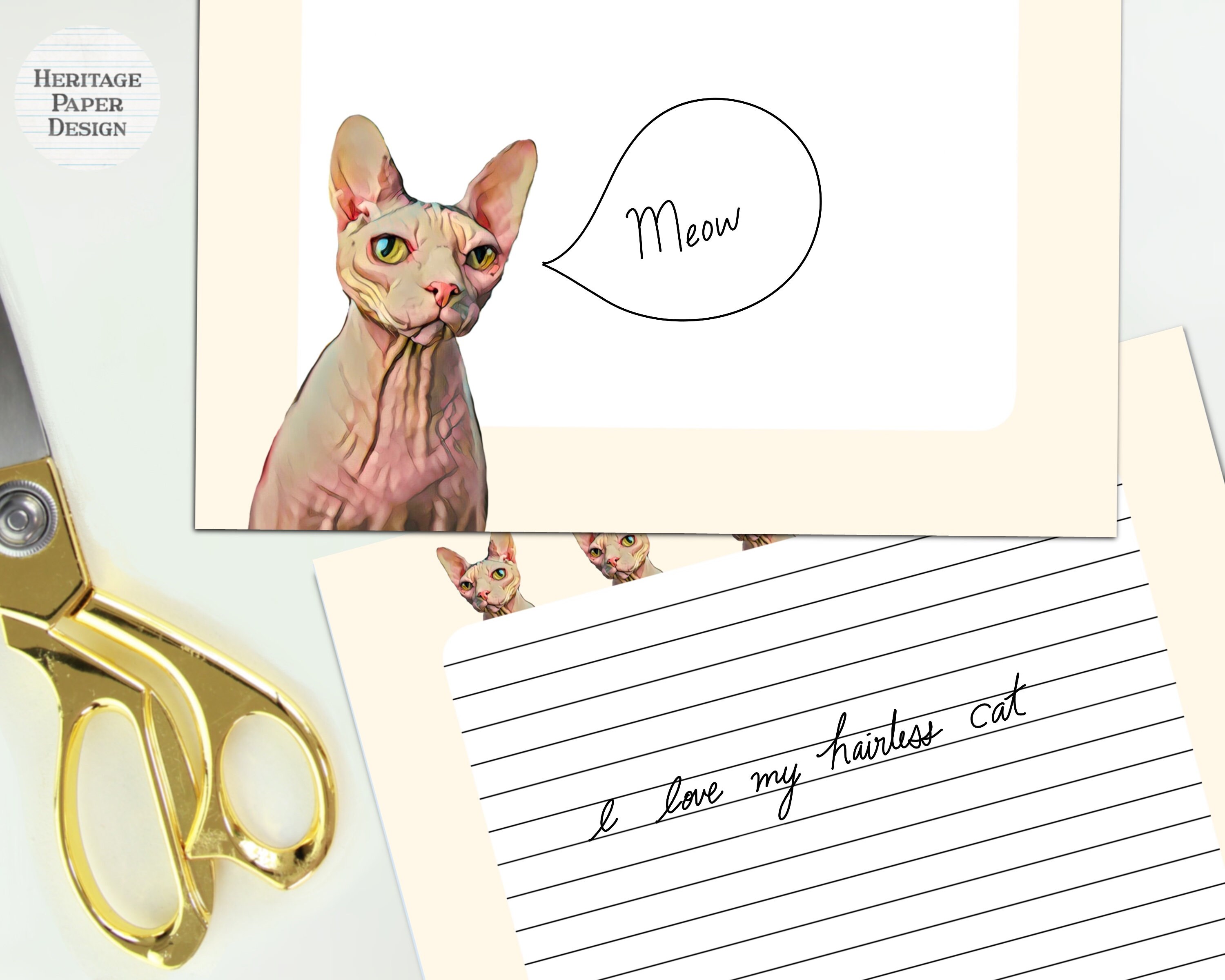 Sphynx Cat Printable Stationery / Digital Note Paper / Instant Download ...