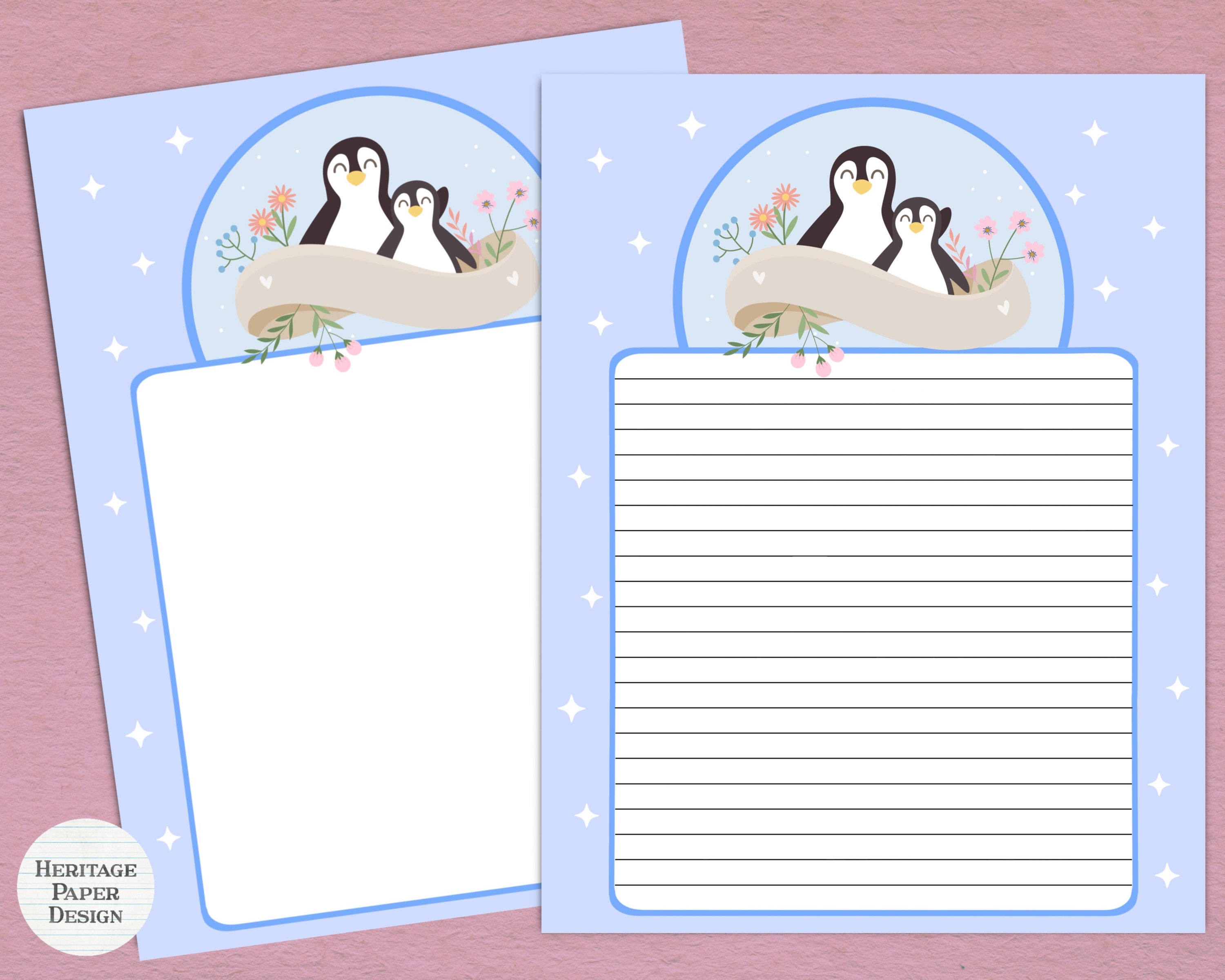 Penguin Printable Stationery / Digital Note Paper / Instant Download ...