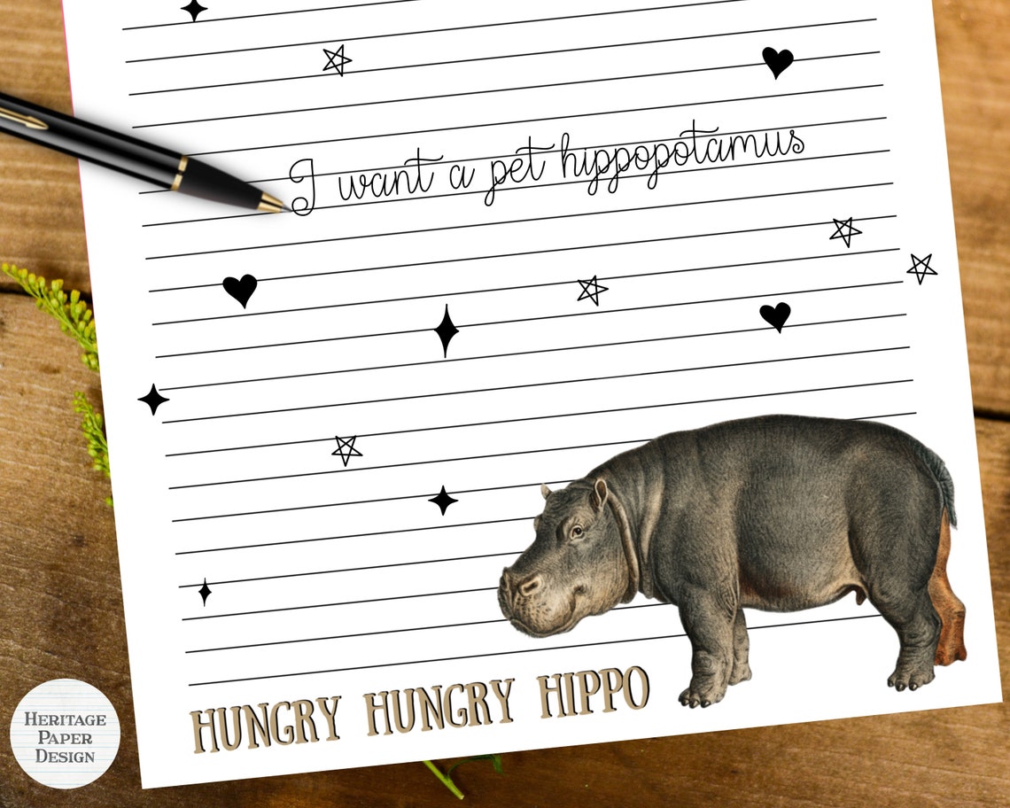 Hungry Hungry Hippo Printable Stationery / Lined Paper / Digital Note ...