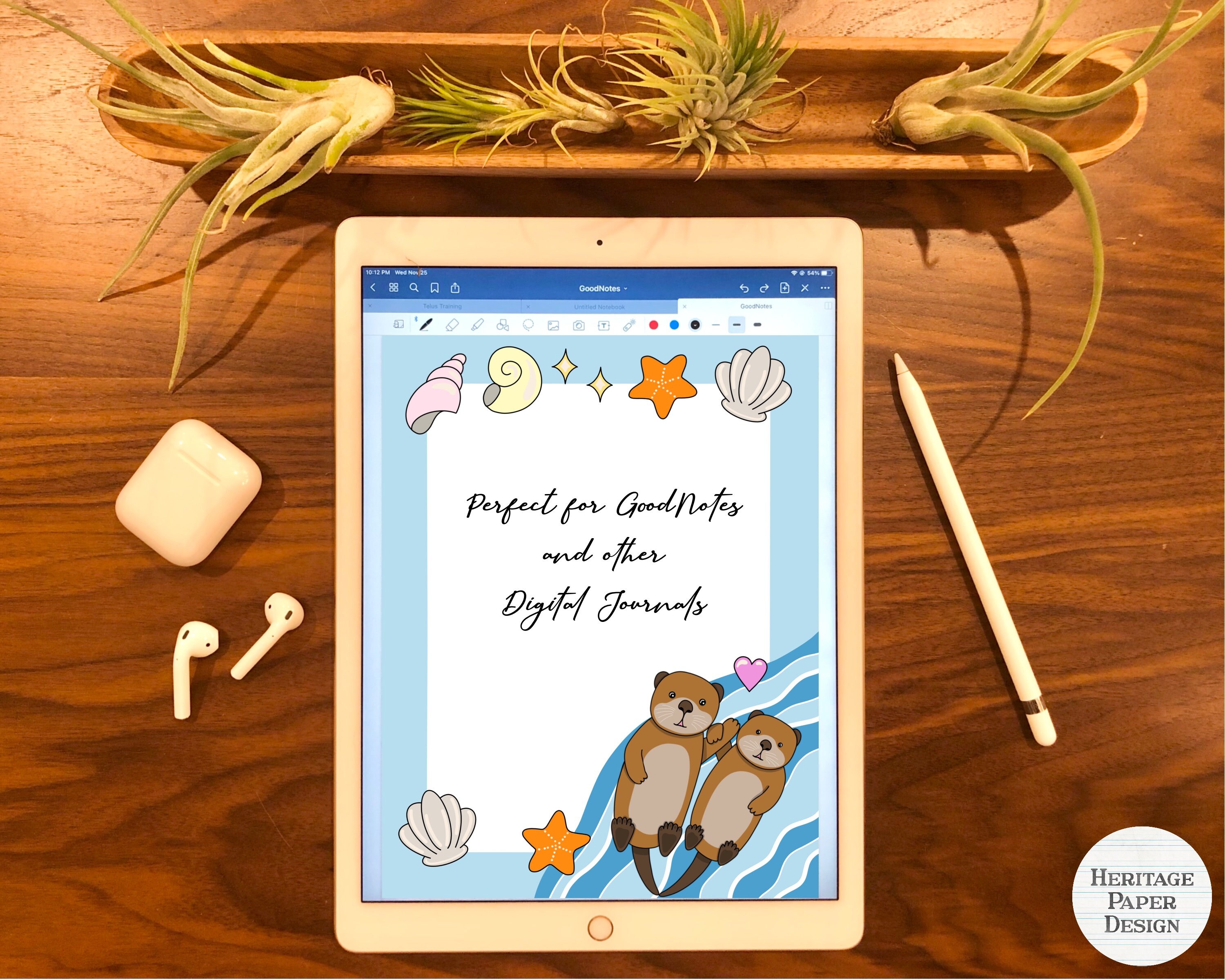 Cute Sea Otters Printable Stationery / Digital Note Paper / Instant ...