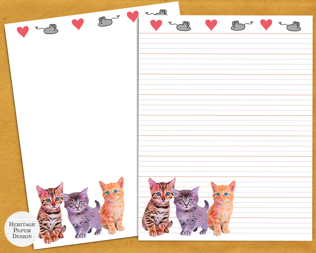 Cute Kittens Cat Printable Stationery / Digital Note Paper / Instant ...