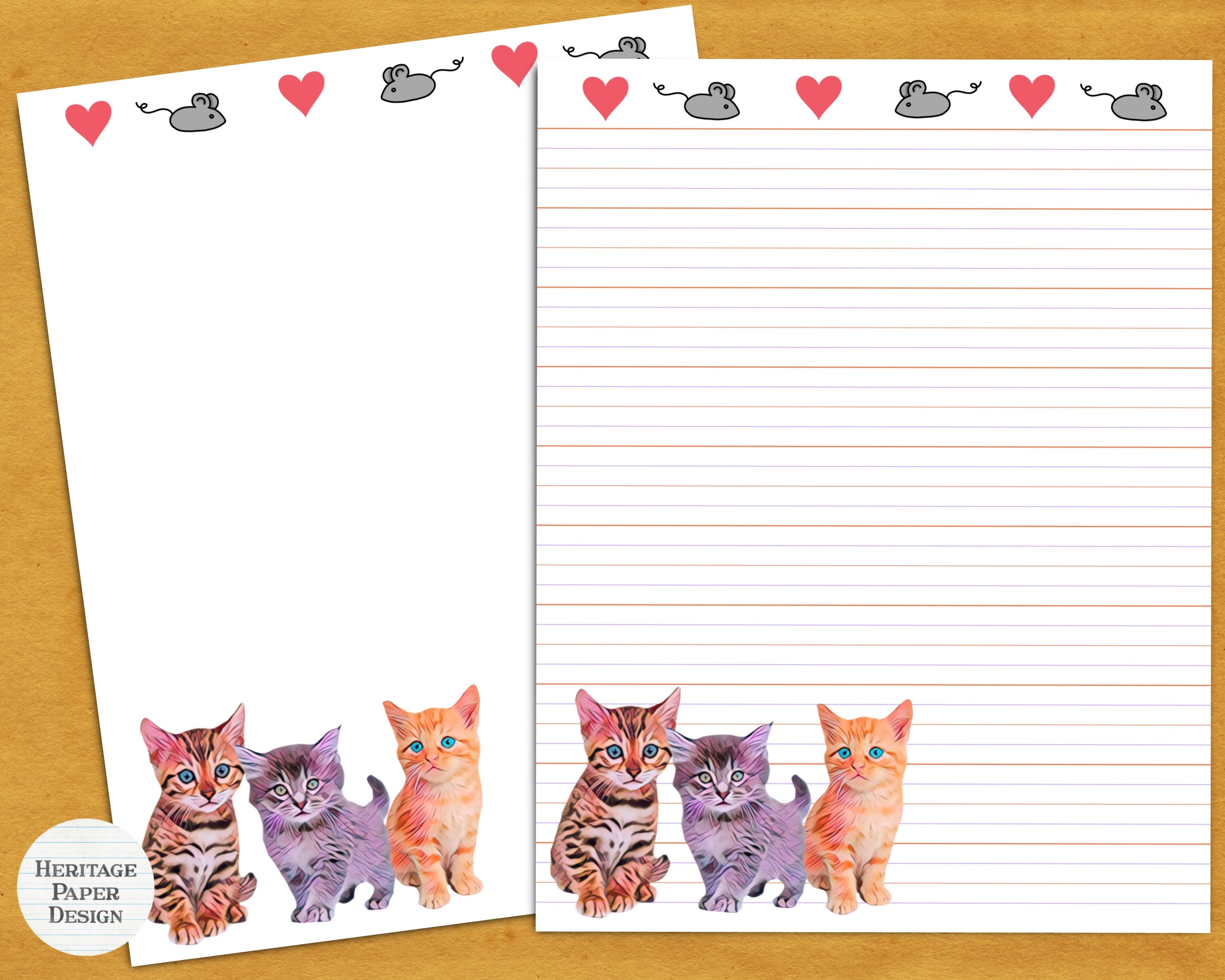 Cute Kittens Cat Printable Stationery / Digital Note Paper / Instant ...