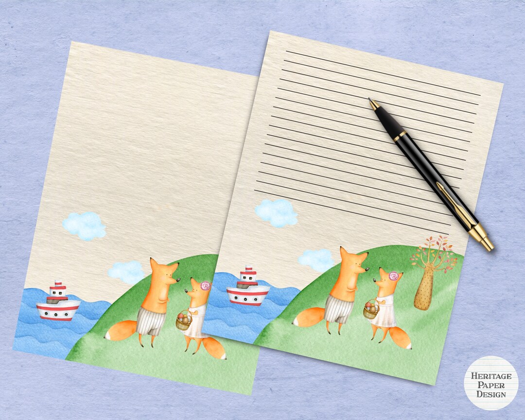 Foxes in Love Stationery, Vintage Note Paper (digital Download) - Etsy