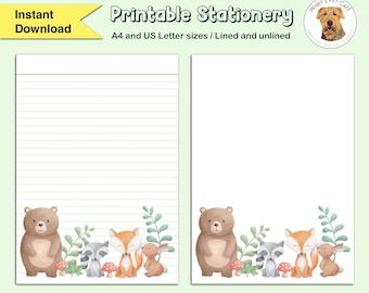 Cute Forest Animals Printable Stationery / Digital Note Paper / Instant ...