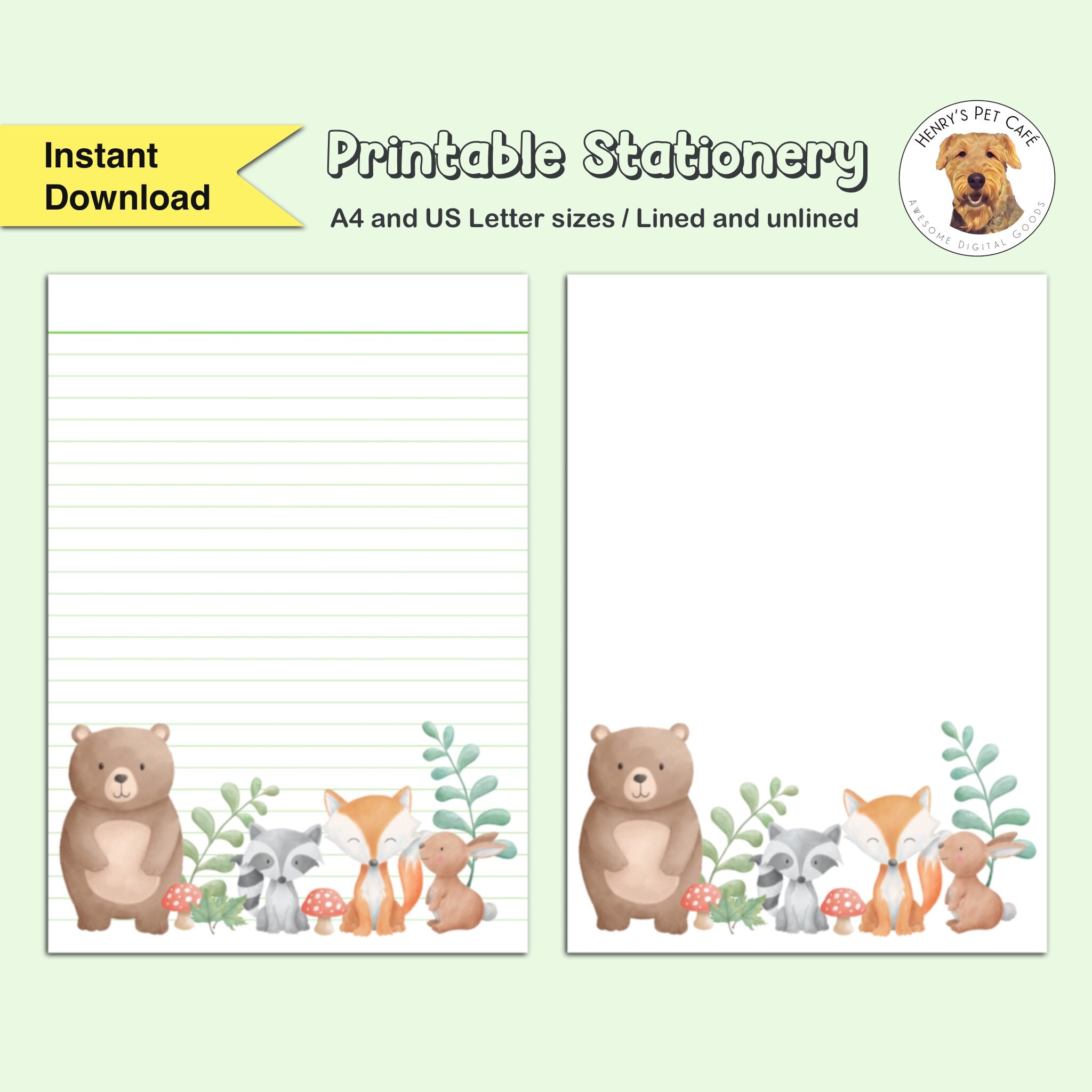 Cute Woodland Animals Printable Stationery / Digital Note Paper ...
