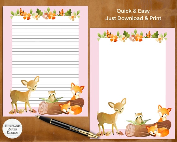 Cute Woodland Critters Printable Stationery / Digital Note - Etsy