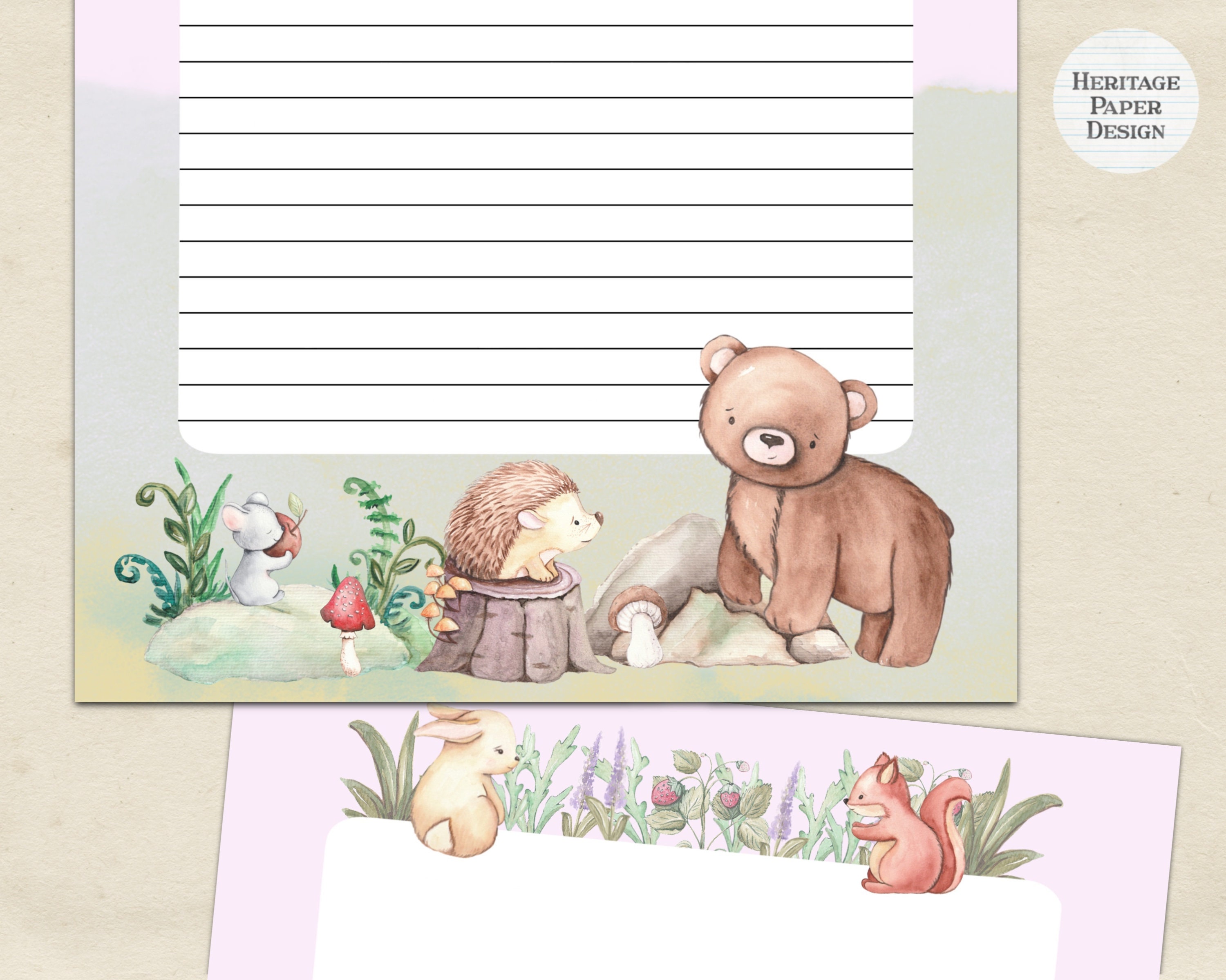Cute Woodland Animals Printable Stationery / Digital Note Paper ...