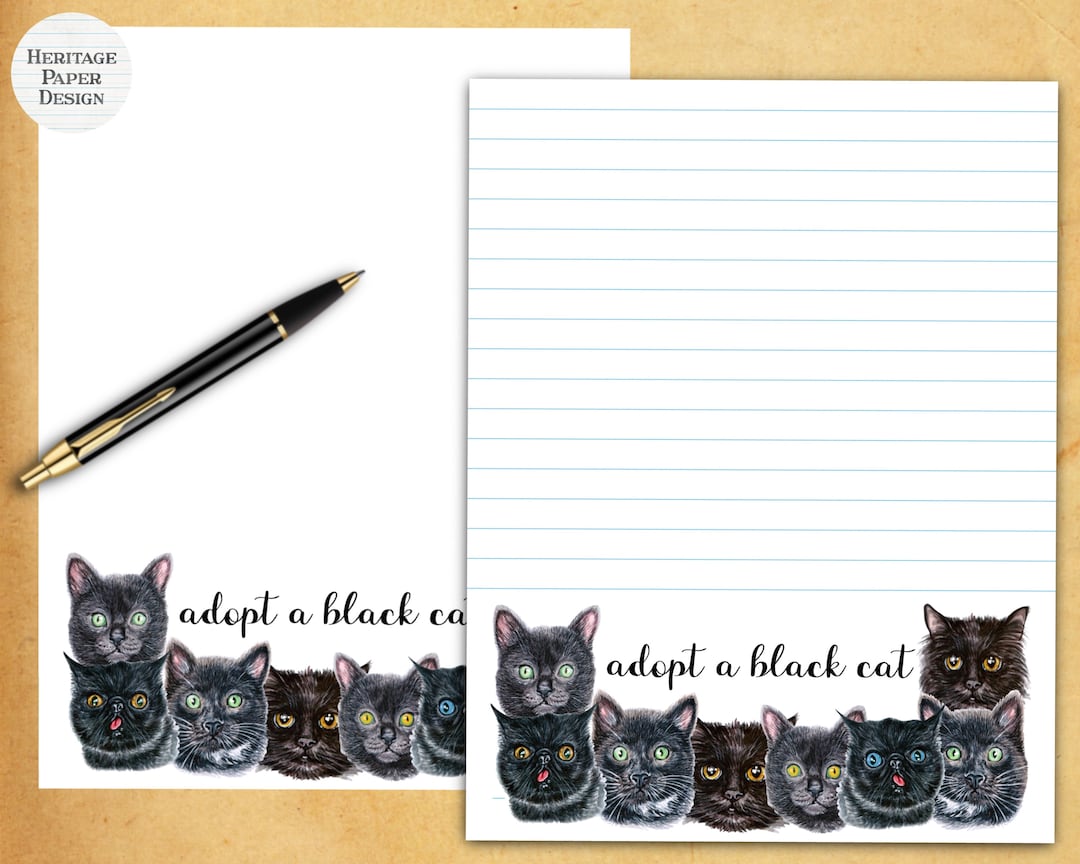 Black Cats - Printable Stationery | Adopt A Black Cat | Writing Paper ...