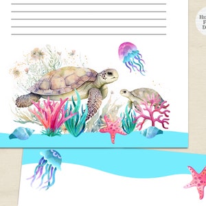 Sea Turtle Printable Stationery / Digital Note Paper / Instant Download ...