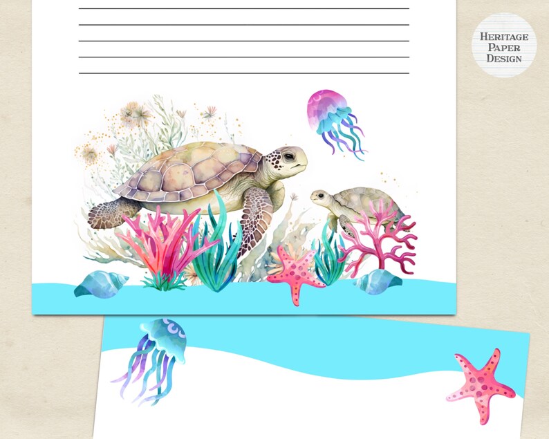 Sea Turtle Printable Stationery / Digital Note Paper / Instant Download ...