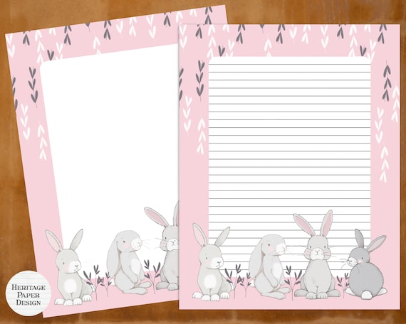 Bunny Rabbits Printable Stationery / Digital Note Paper / - Etsy