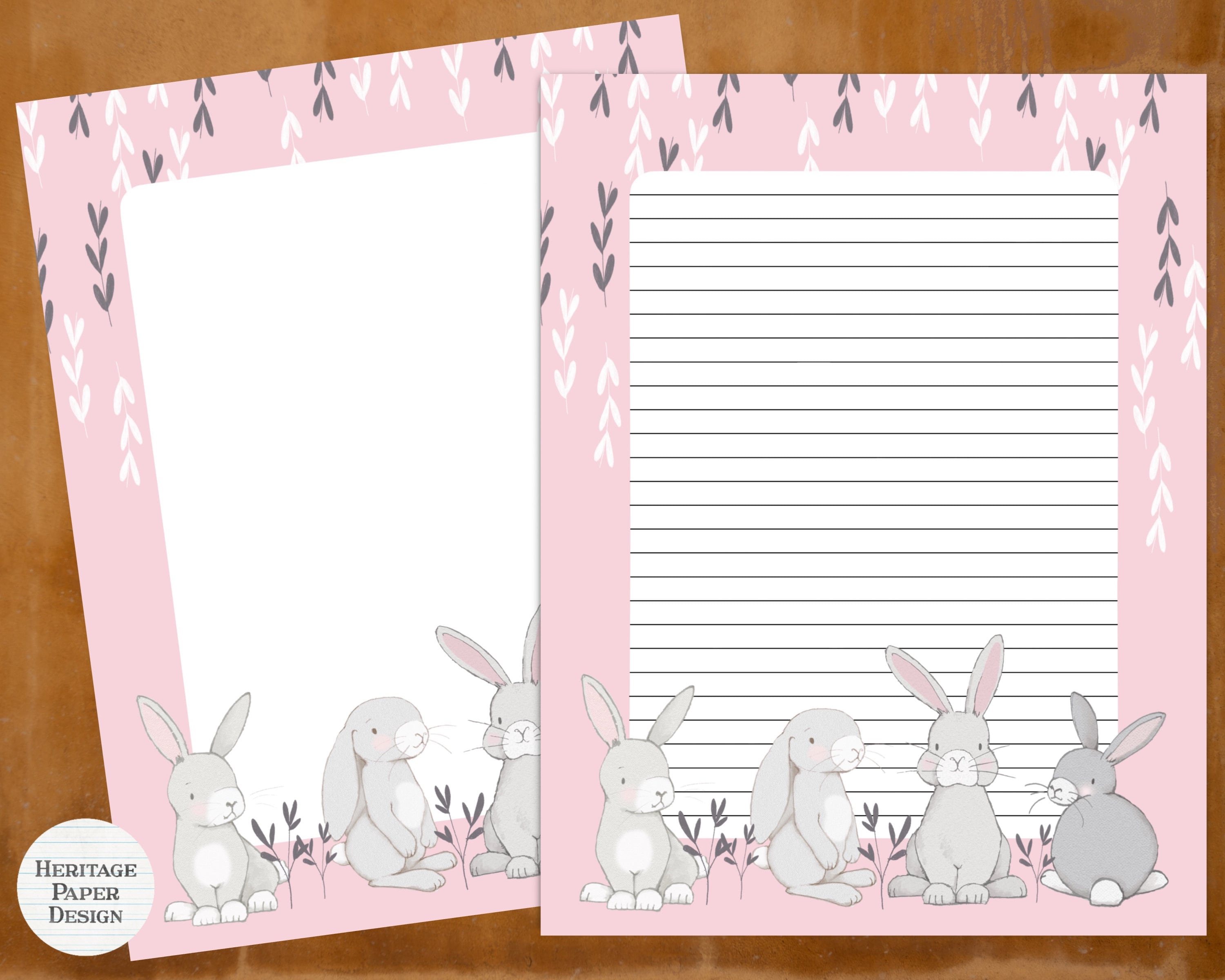 Bunny Rabbits Printable Stationery / Digital Note Paper / | Etsy