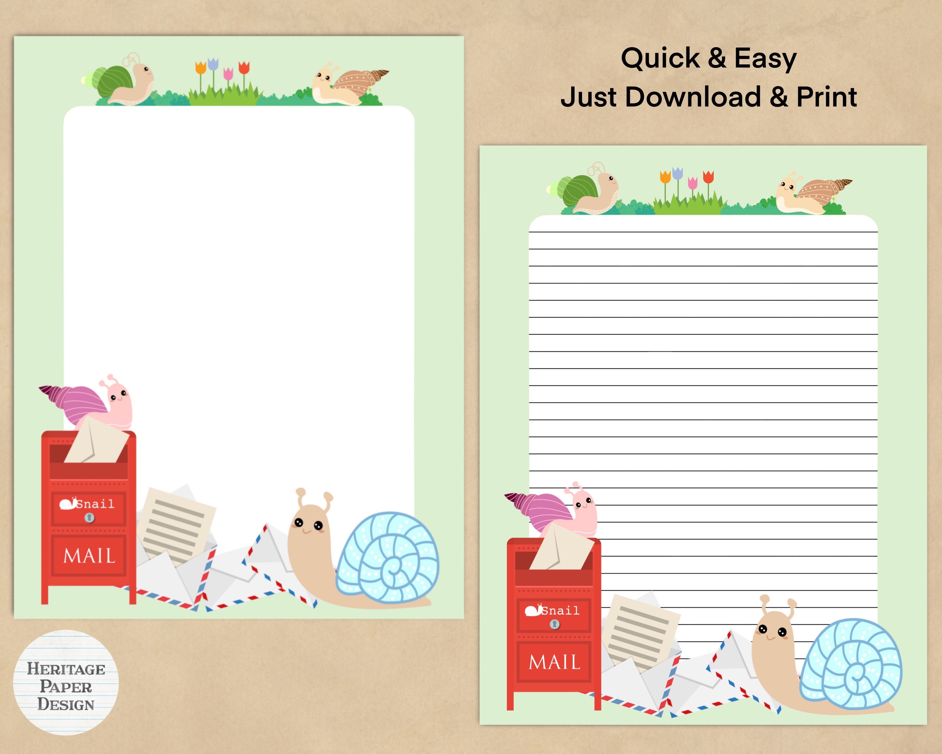 Snail Mail Printable Stationery #1 / Digital Note Paper / Instant ...