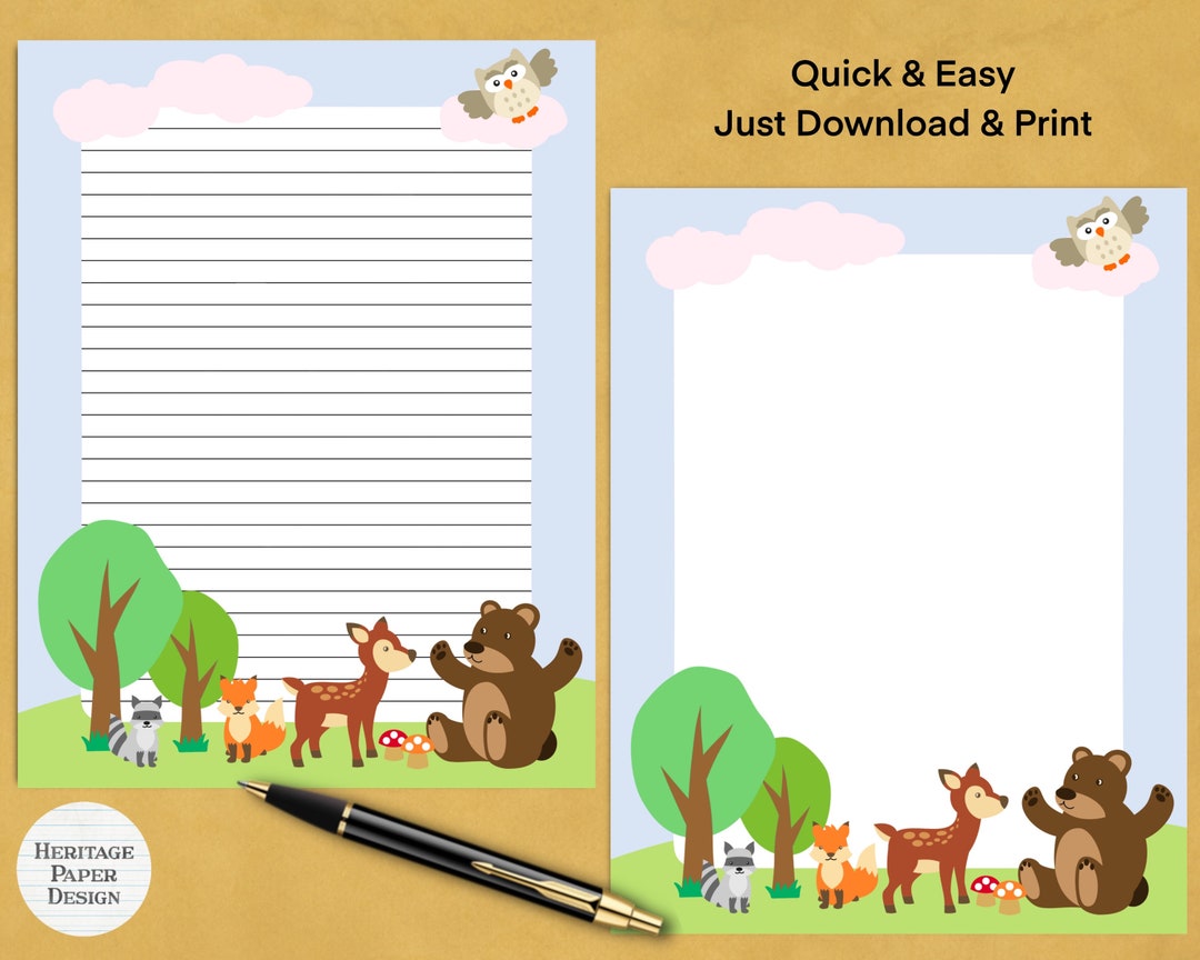 Cute Woodland Animals Printable Stationery / Digital Note Paper ...