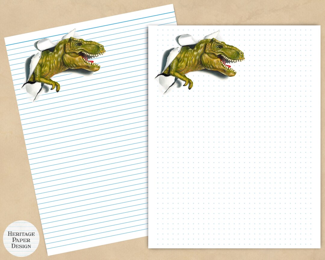 Dinosaur T-rex Printable Stationery #2 / 8.5x11 & A4 Sizes/print Easily ...