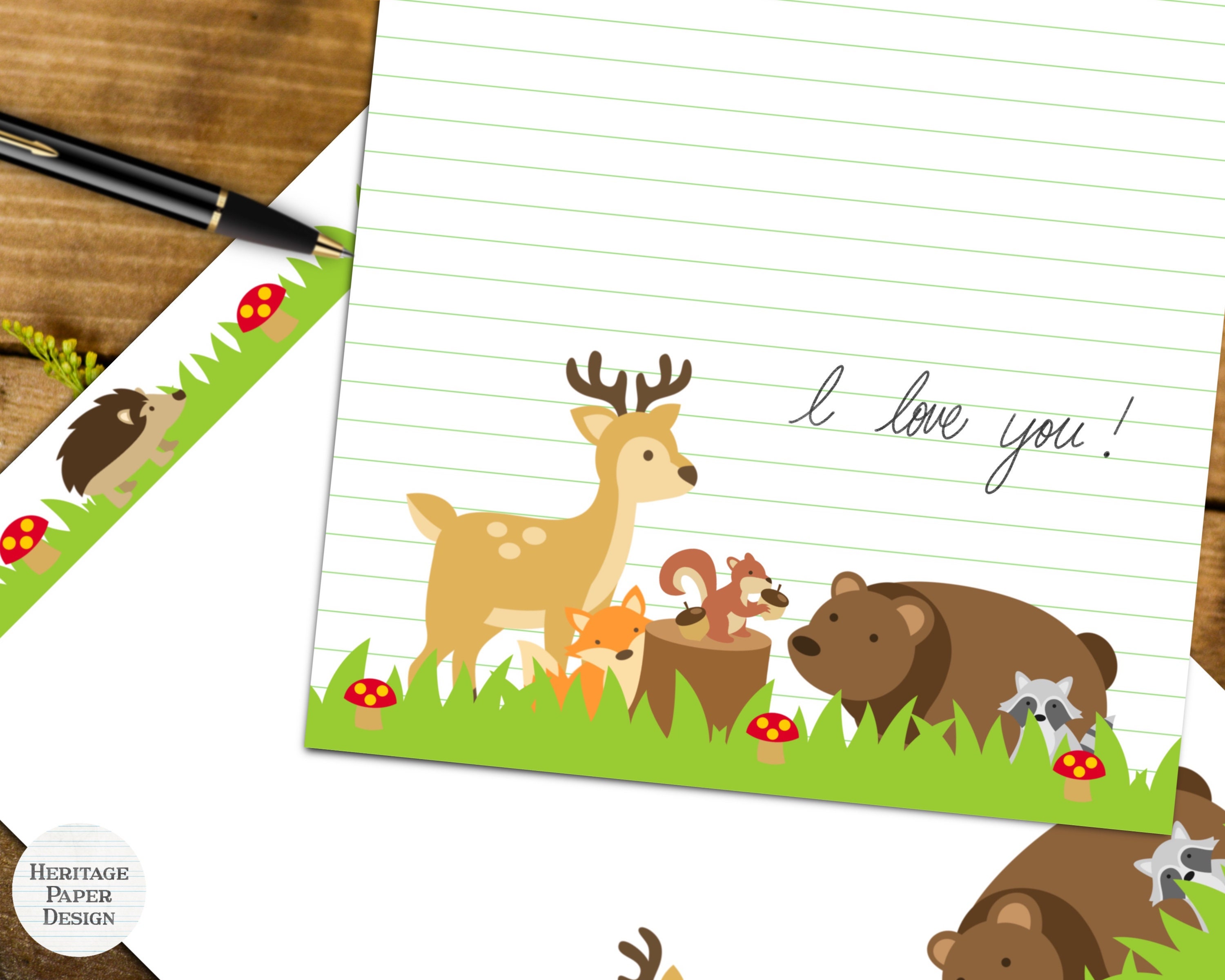Cute Forest Animals Printable Stationery / Digital Note Paper / Instant ...