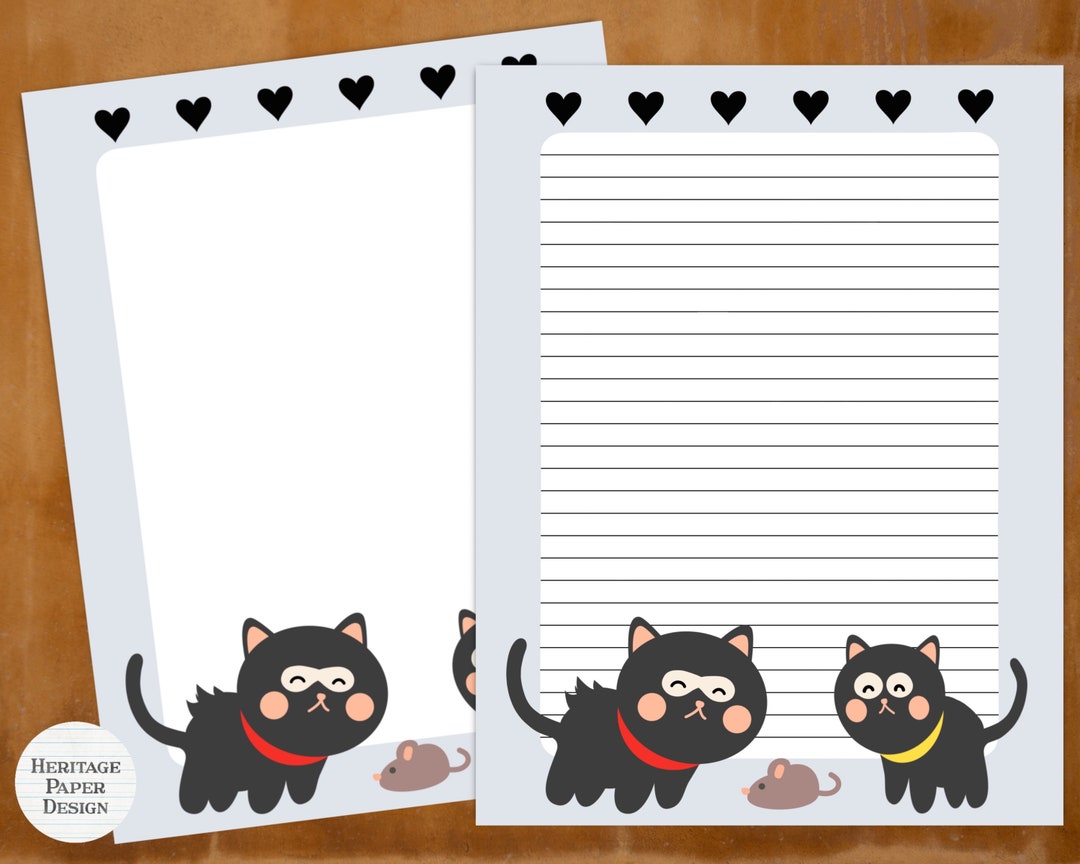 Cute Black Cats Printable Stationery / Digital Note Paper / Instant ...