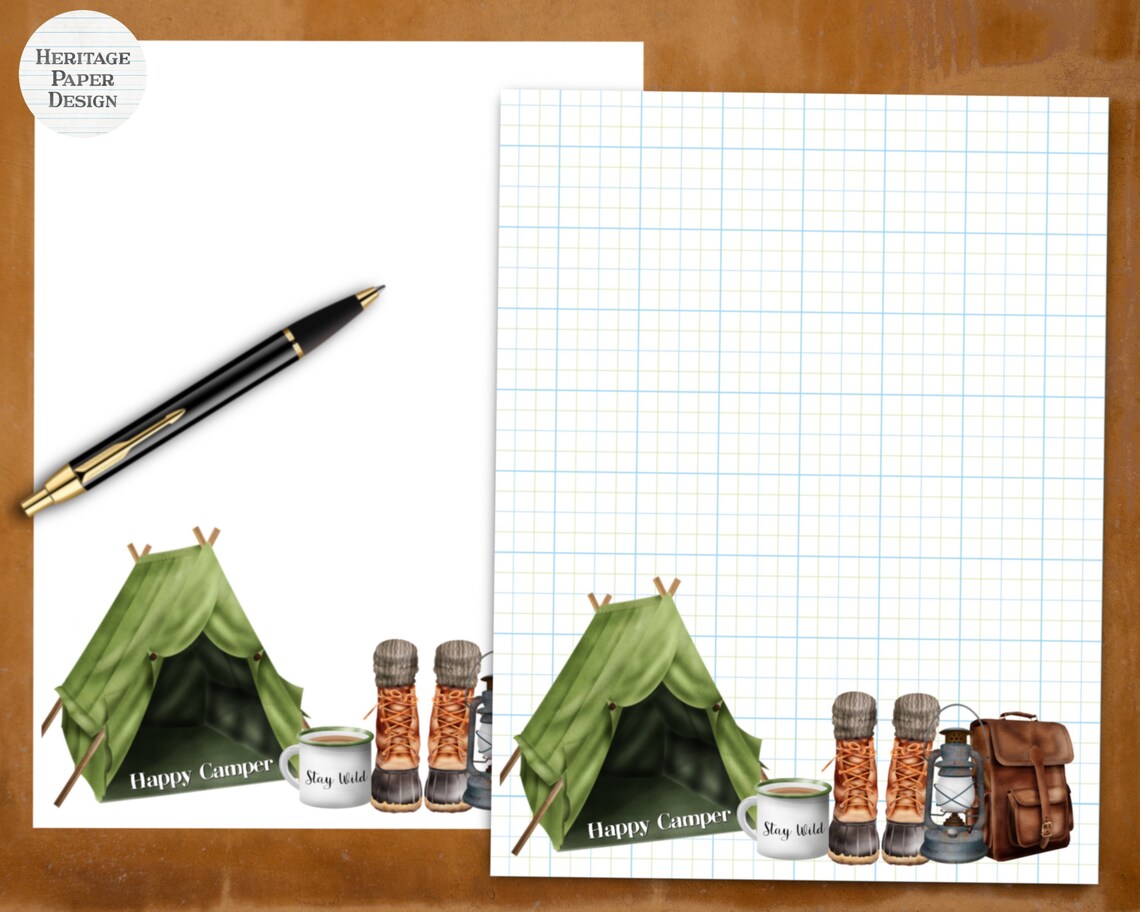 Happy Camper - Printable Stationery | Writing Paper | Notepaper ...