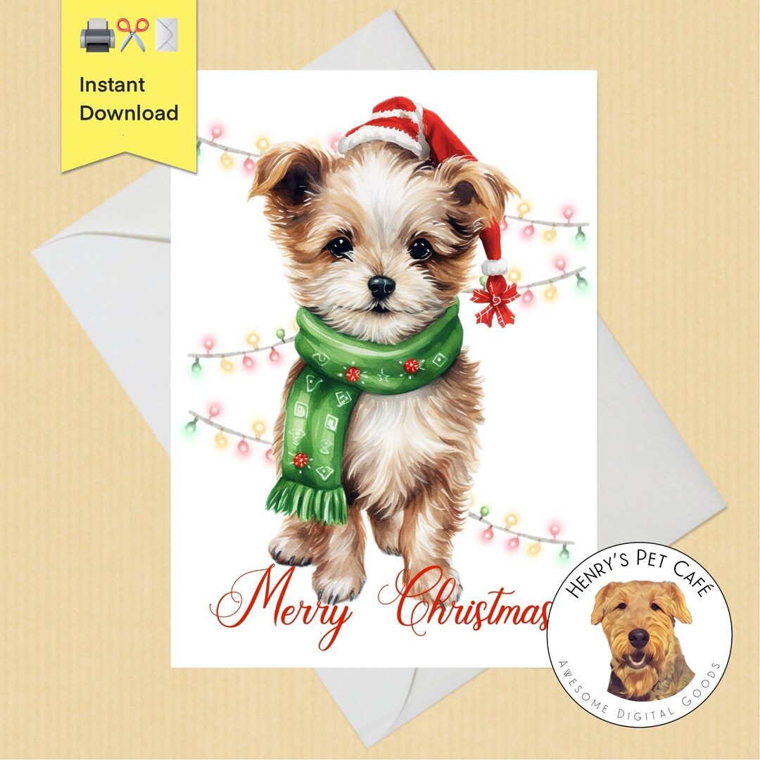 Cutest Puppy Printable Christmas Greeting Card, DIY Instant Download ...