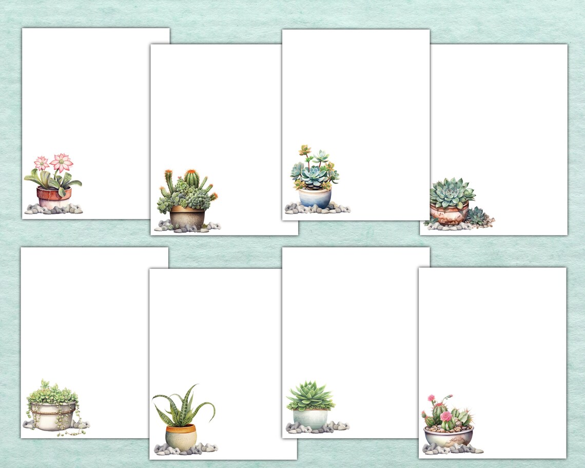 Potted Plant Printable Stationery Bundle Set / 8 Different Designs ...