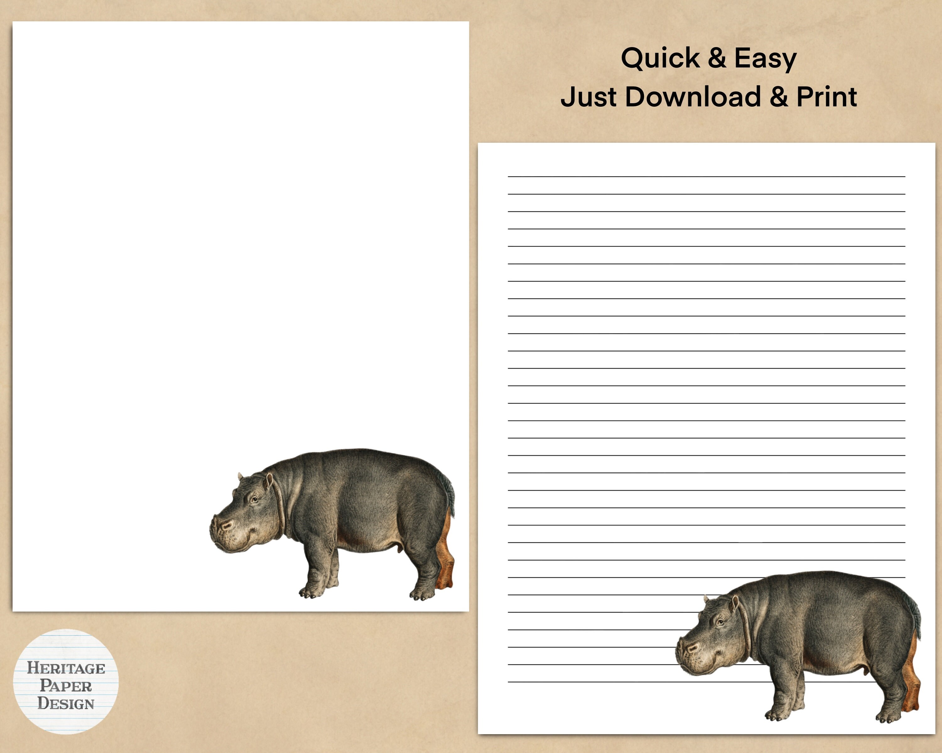 Hungry Hungry Hippo Printable Stationery / Lined Paper / Digital Note ...