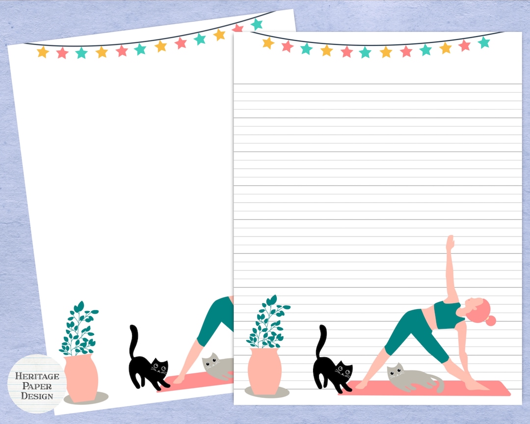 Cats & Yoga Printable Stationery / Digital Note Paper / Instant ...