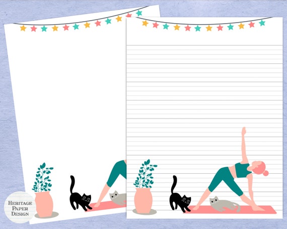 Cats & Yoga Printable Stationery / Digital Note Paper / | Etsy