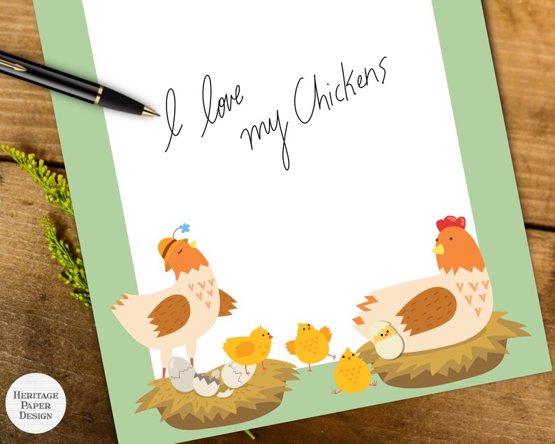 Chicks and Hens Printable Stationery / Digital Note Paper / Instant ...
