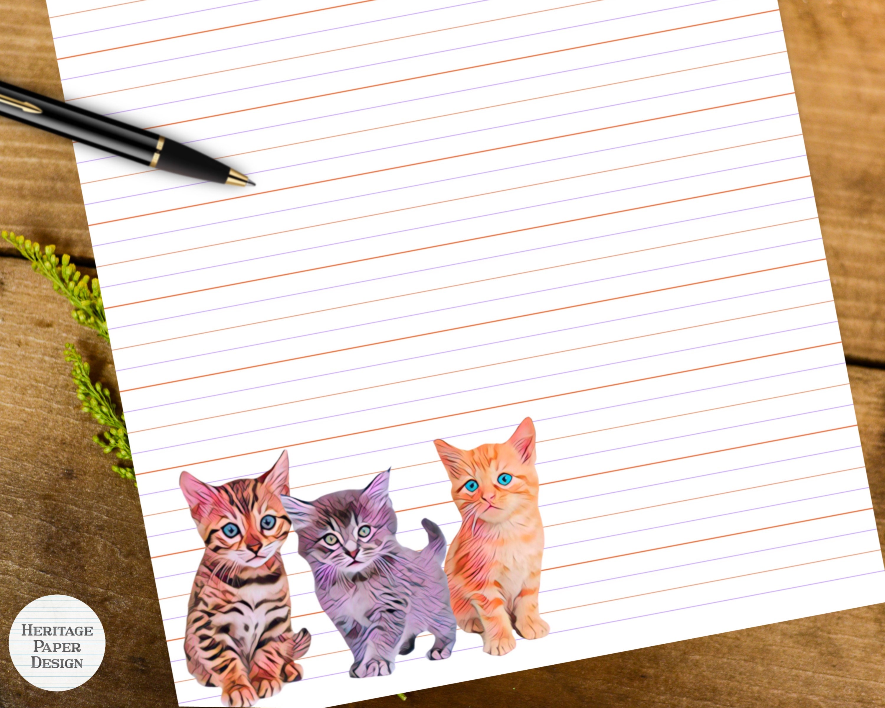 Cute Kittens Cat Printable Stationery / Digital Note Paper / Instant ...