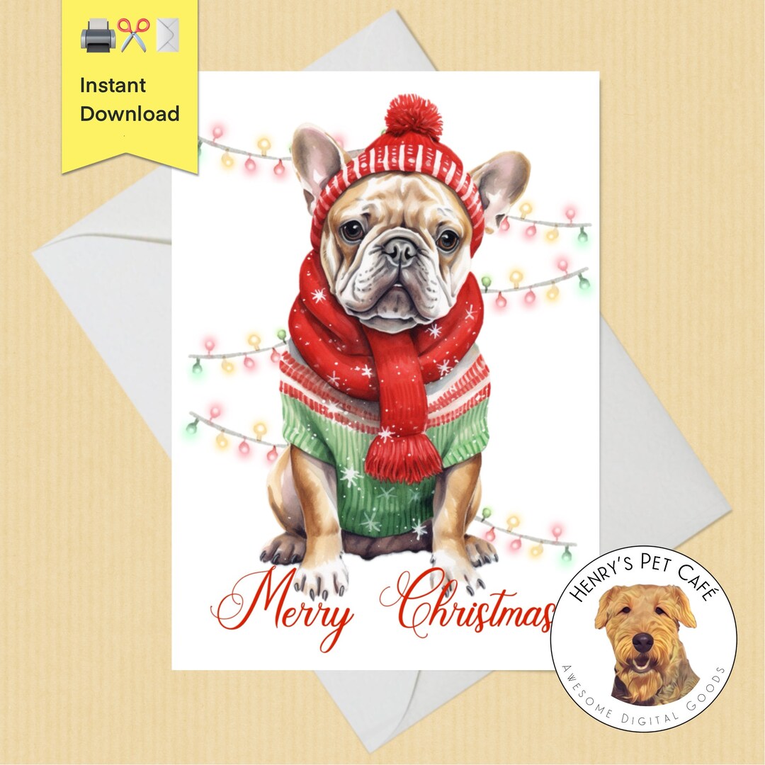 French Bulldog Printable Christmas Greeting Card, DIY Instant Download ...