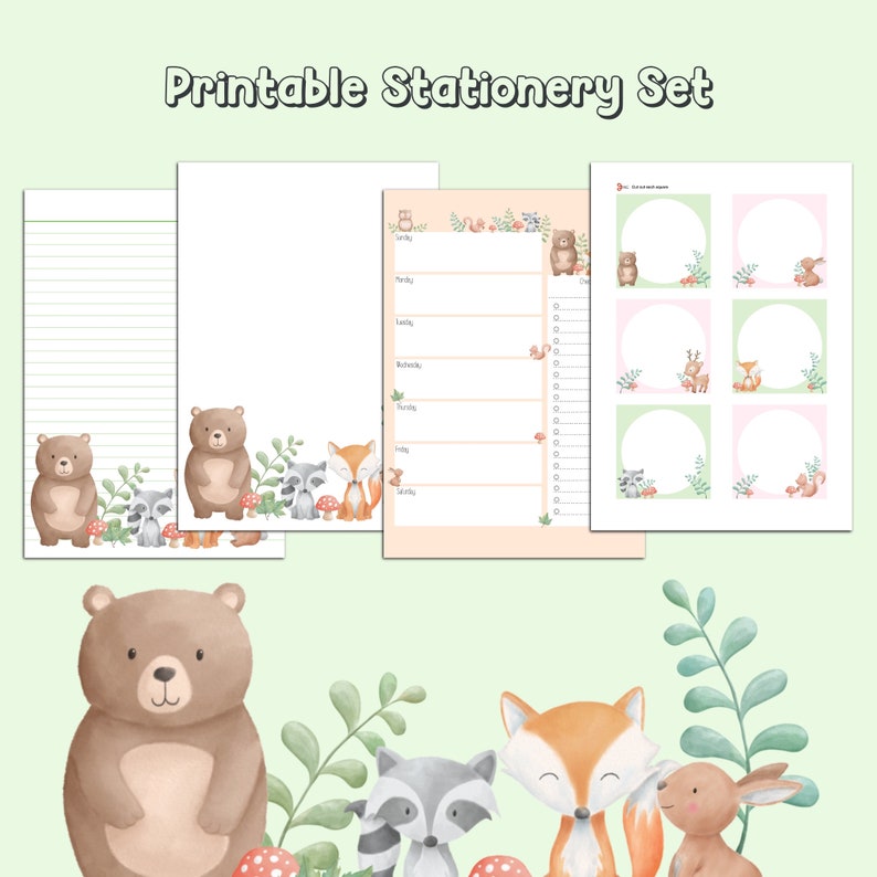 Cute Woodland Animals Printable Stationery Set / Digital Note - Etsy